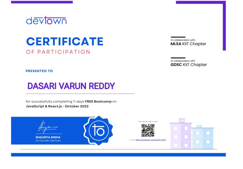 Dasari Varun Reddy on LinkedIn: #javascript #react #java #devtown Dasari Varun Reddy on LinkedIn: #javascript #react #java #devtown