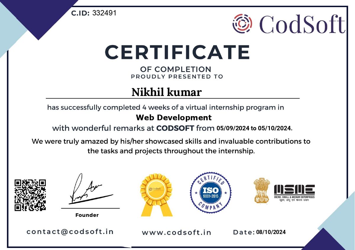 NIKHIL SRIVASTAVA on LinkedIn: #codsoft #cip #internship #growth #learning NIKHIL SRIVASTAVA on LinkedIn: #codsoft #cip #internship #growth #learning