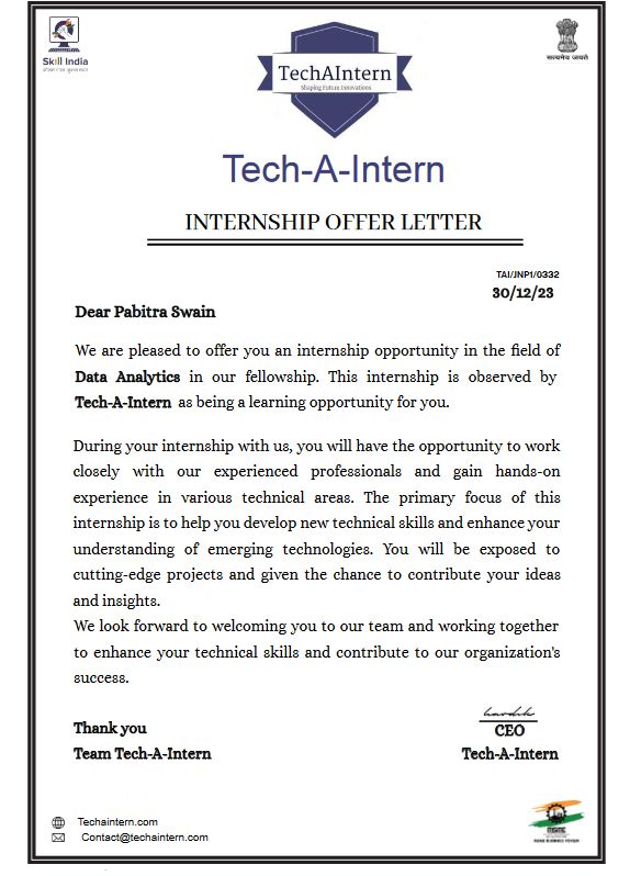 Pabitra Swain on LinkedIn: #dataanalytics #internship #techaintern Pabitra Swain on LinkedIn: #dataanalytics #internship #techaintern