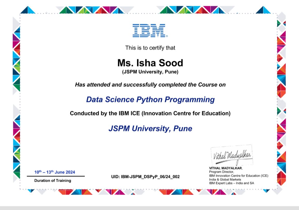 Isha Sood on LinkedIn: IBM certified Data Science Python Programming ... Isha Sood on LinkedIn: IBM certified Data Science Python Programming ...