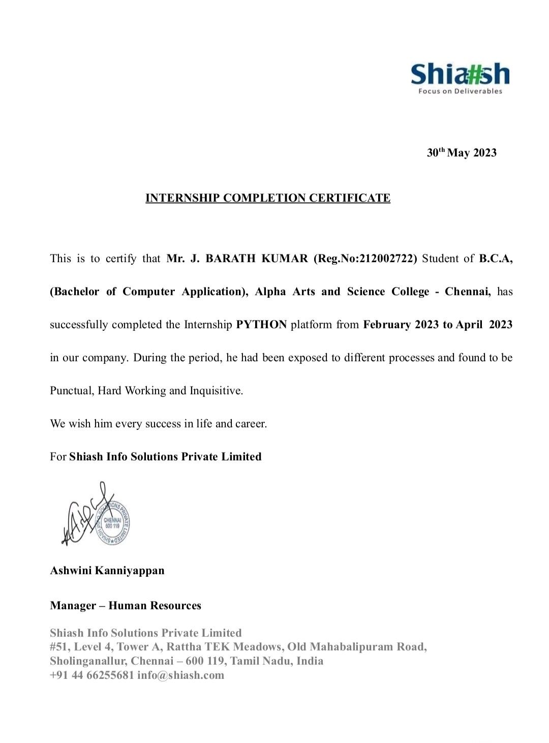 Barath kumar on LinkedIn: Internship completion certificate Barath kumar on LinkedIn: Internship completion certificate