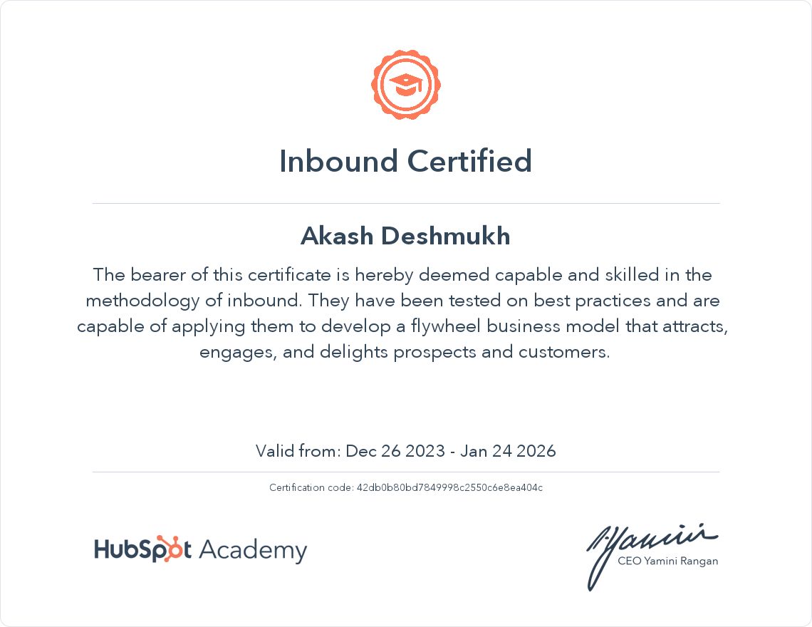 Akash Deshmukh on LinkedIn: #hubspot #marketing #certification # ... Akash Deshmukh on LinkedIn: #hubspot #marketing #certification # ...