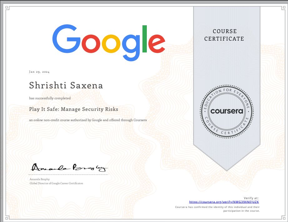 Shrishti Saxena on LinkedIn: #cybersecurity #googlecertification Shrishti Saxena on LinkedIn: #cybersecurity #googlecertification