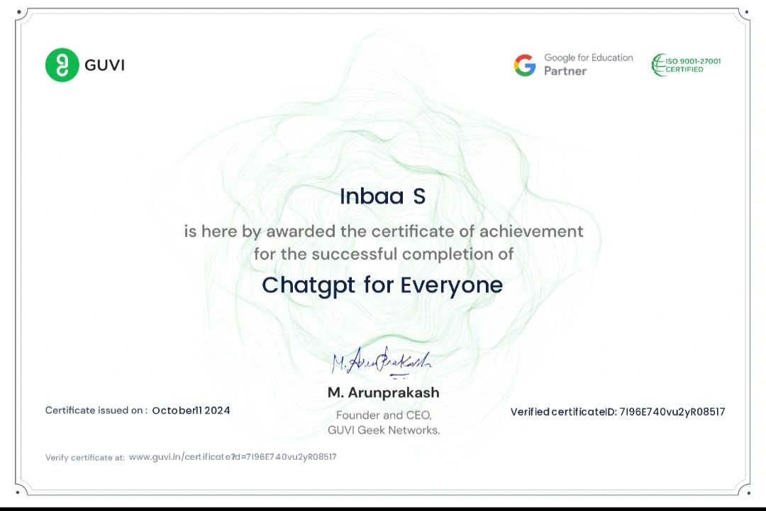 inbaa Saravanan on LinkedIn: I have completed the Chatgpt for Everyone ... inbaa Saravanan on LinkedIn: I have completed the Chatgpt for Everyone ...
