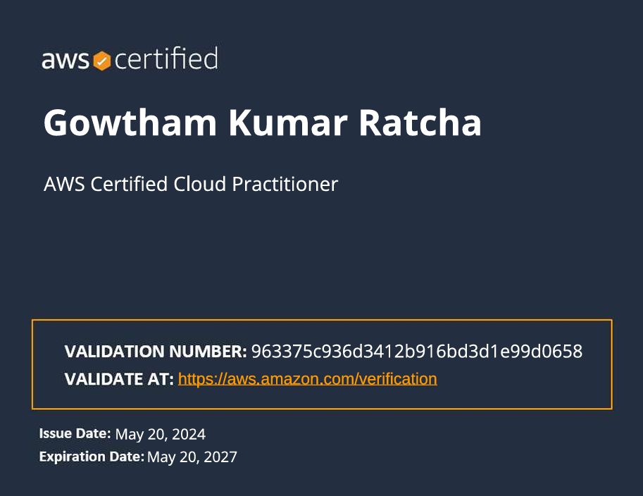 Gowtham Kumar Ratcha on LinkedIn: #aws #certification #cloudcomputing # ... Gowtham Kumar Ratcha on LinkedIn: #aws #certification #cloudcomputing # ...