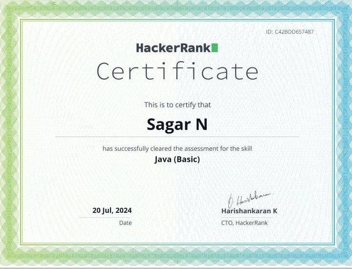 Sagar N on LinkedIn: #hackerrank #fresher #java #be #computerscience # ... Sagar N on LinkedIn: #hackerrank #fresher #java #be #computerscience # ...