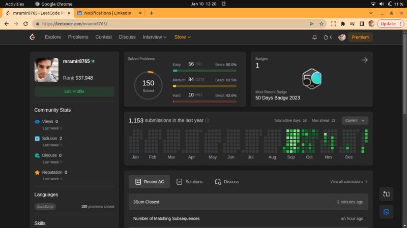 Solved 150 dsa problems on leetcodechallenge | Amir Khan posted on the ... Solved 150 dsa problems on leetcodechallenge | Amir Khan posted on the ...