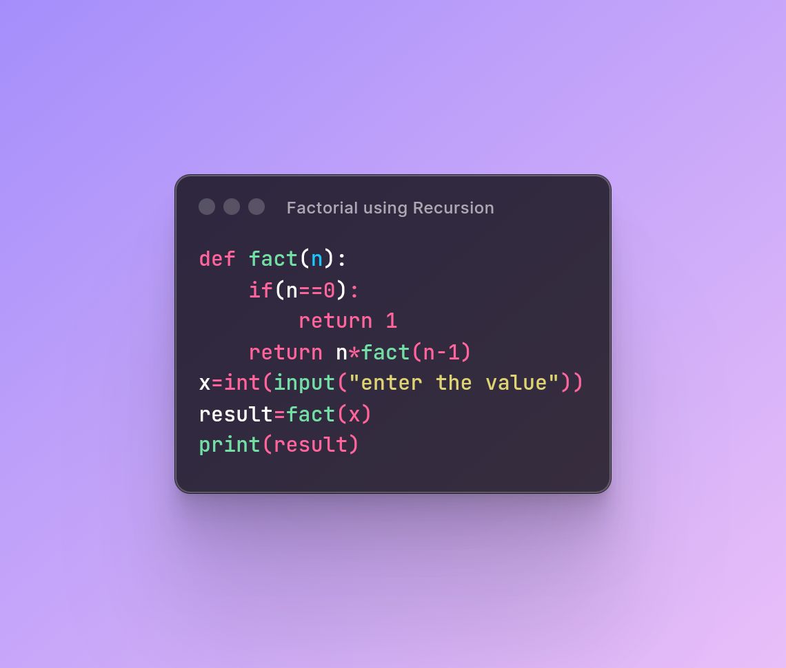 Factorial using Recursion: | kishor kumar Babu Factorial using Recursion: | kishor kumar Babu