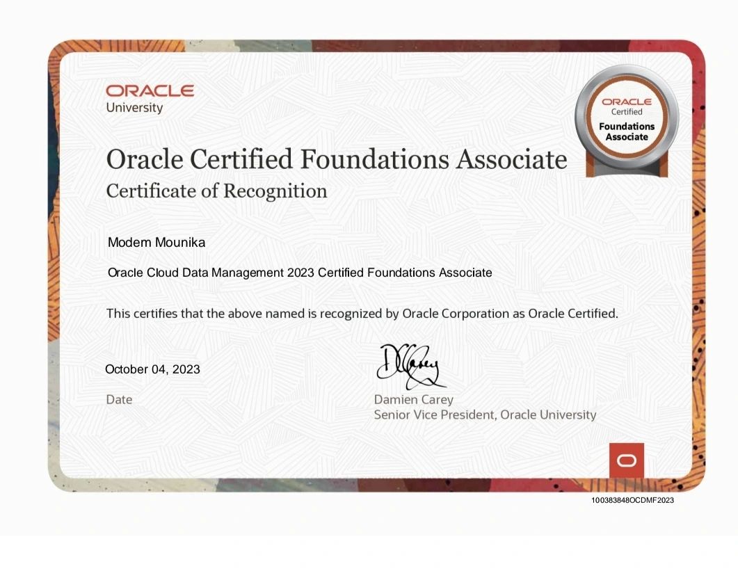 Modem Mounika on LinkedIn: #oracleuniversity #oracle Modem Mounika on LinkedIn: #oracleuniversity #oracle