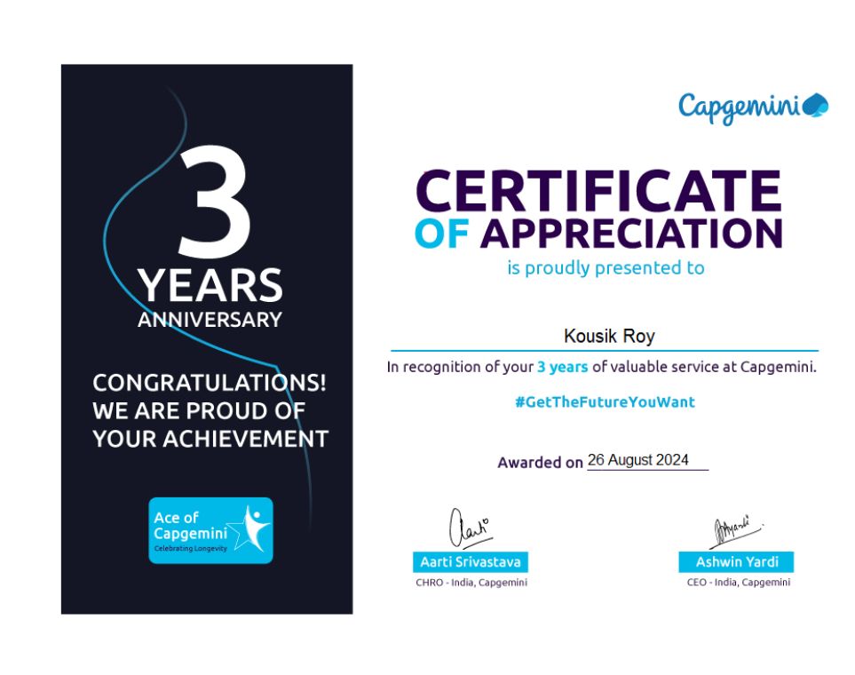 Kousik Roy on LinkedIn: #capgeminiindia #workanniversary Kousik Roy on LinkedIn: #capgeminiindia #workanniversary