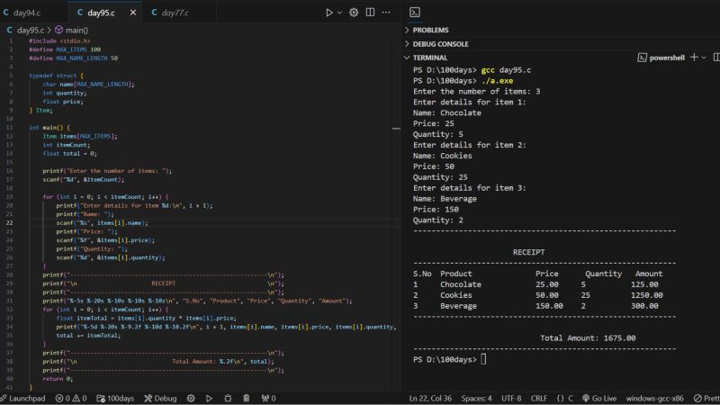Day 95 of #100DaysOfCode: Generating a Receipt in C | Deepanshi Mittal ... Day 95 of #100DaysOfCode: Generating a Receipt in C | Deepanshi Mittal ...