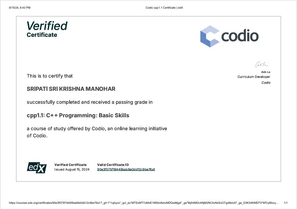 Manohar Sripati on LinkedIn: #cpp #programming #engineering #edx #codio ... Manohar Sripati on LinkedIn: #cpp #programming #engineering #edx #codio ...