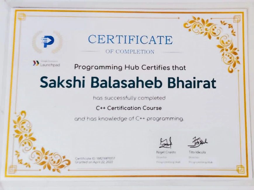 Sakshi Bhairat on LinkedIn: #cplusplus #programming #certification # ... Sakshi Bhairat on LinkedIn: #cplusplus #programming #certification # ...