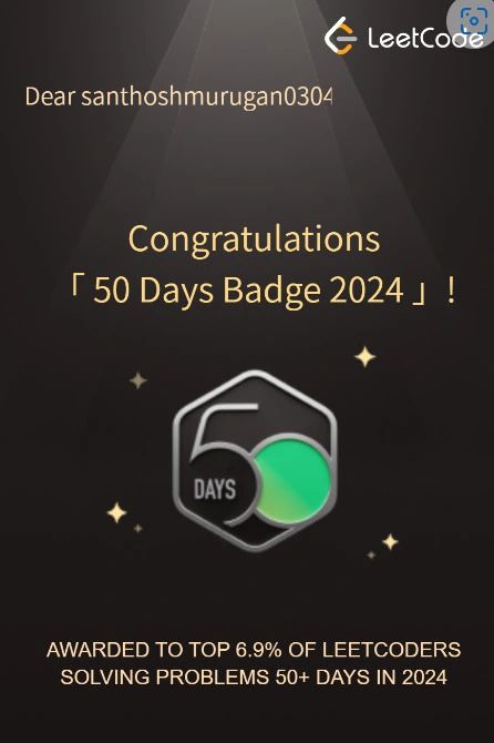 Santhosh Murugan on LinkedIn: #leetcode #codingjourney #50daybadge Santhosh Murugan on LinkedIn: #leetcode #codingjourney #50daybadge