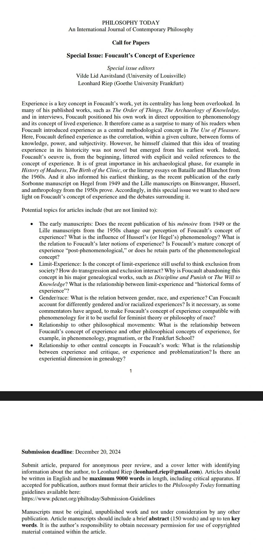 Anil Kumar on LinkedIn: Call for Papers Special Issue: Foucault's ... Anil Kumar on LinkedIn: Call for Papers Special Issue: Foucault's ...