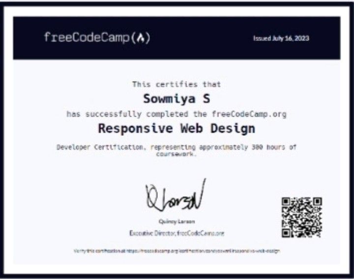 SOWMIYA SELVAM on LinkedIn: Free code camp certification 🥳..... SOWMIYA SELVAM on LinkedIn: Free code camp certification 🥳.....