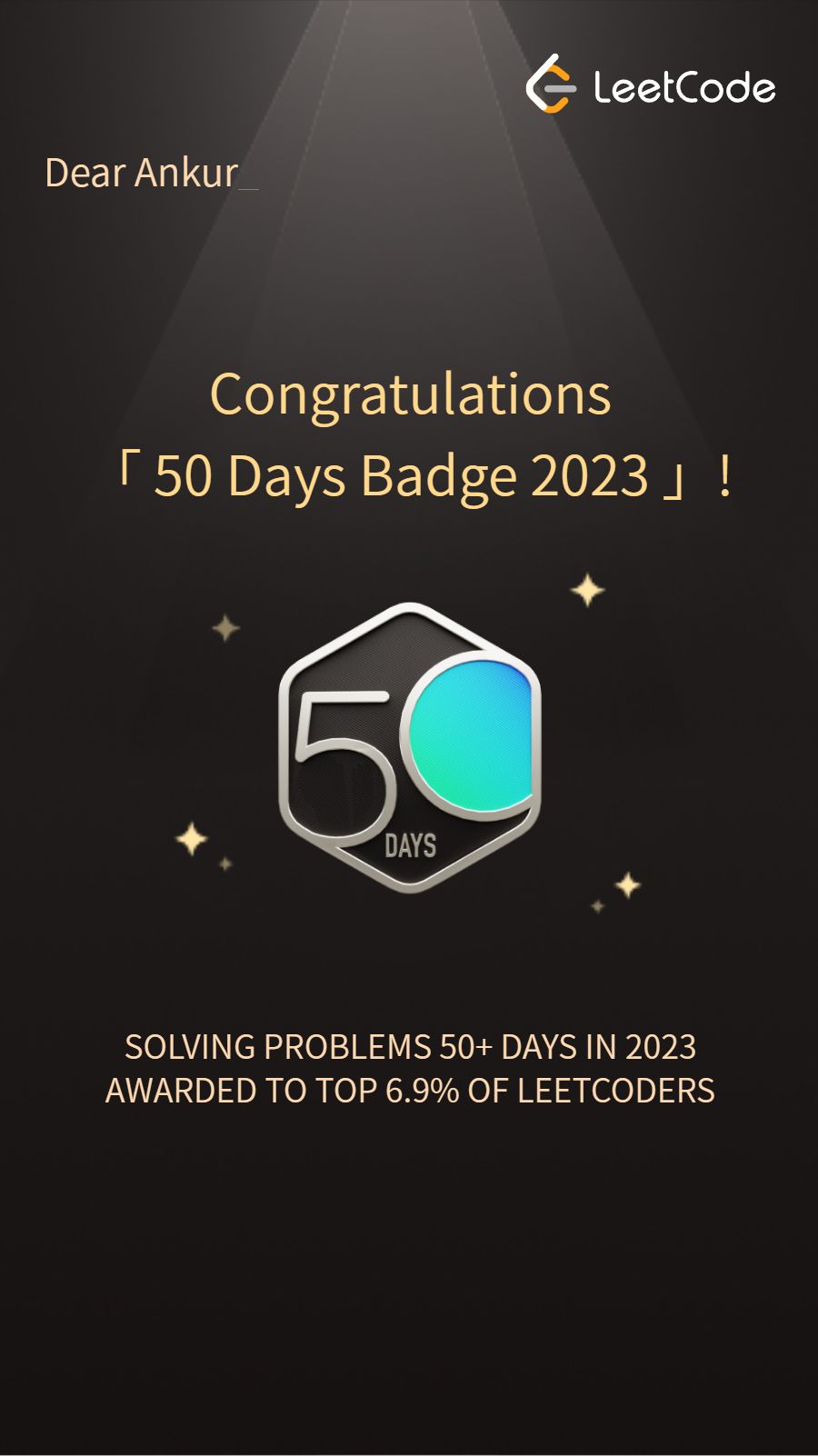 Achieved 50-day streak on LeetCode | Ankur Singh posted on the topic ... Achieved 50-day streak on LeetCode | Ankur Singh posted on the topic ...