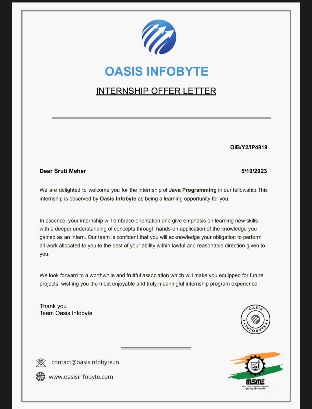 Sruti Meher on LinkedIn: #internship #offerletter Sruti Meher on LinkedIn: #internship #offerletter