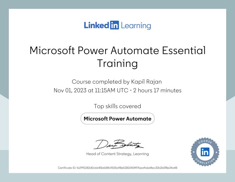 Kapil Rajan on LinkedIn: Certificate of Completion Kapil Rajan on LinkedIn: Certificate of Completion