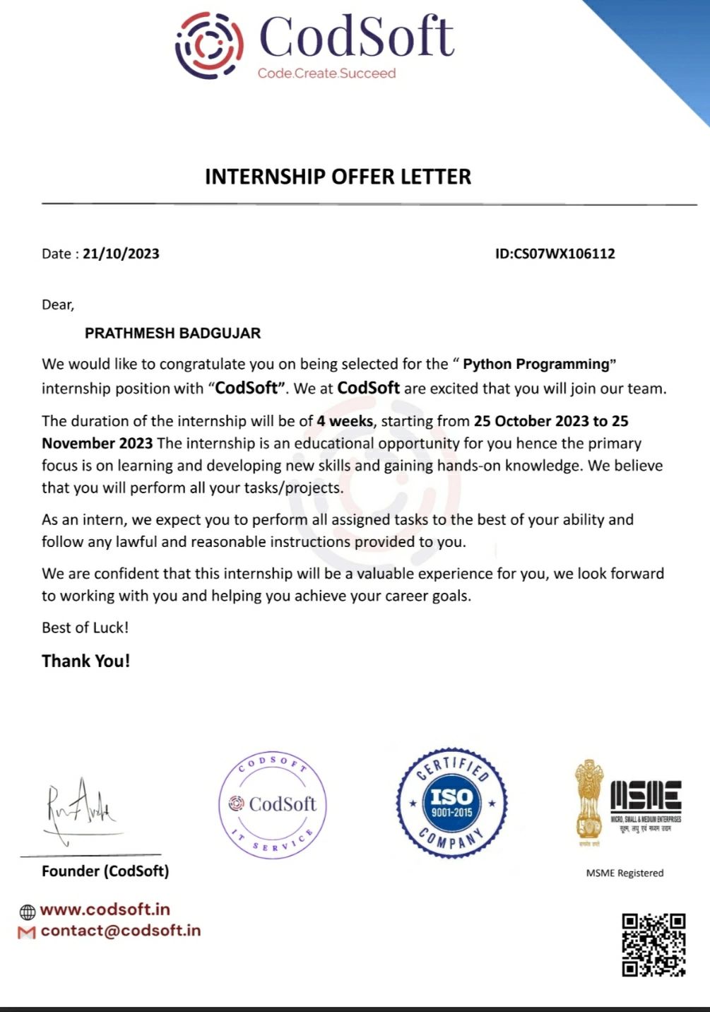 PRATHMESH BADGUJAR on LinkedIn: #codsoft #python #programming PRATHMESH BADGUJAR on LinkedIn: #codsoft #python #programming