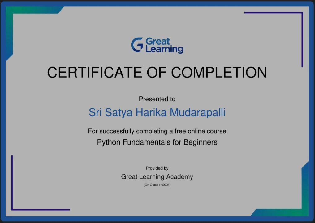 Haarika Mudarapalli on LinkedIn: #python #programming #certification # ... Haarika Mudarapalli on LinkedIn: #python #programming #certification # ...