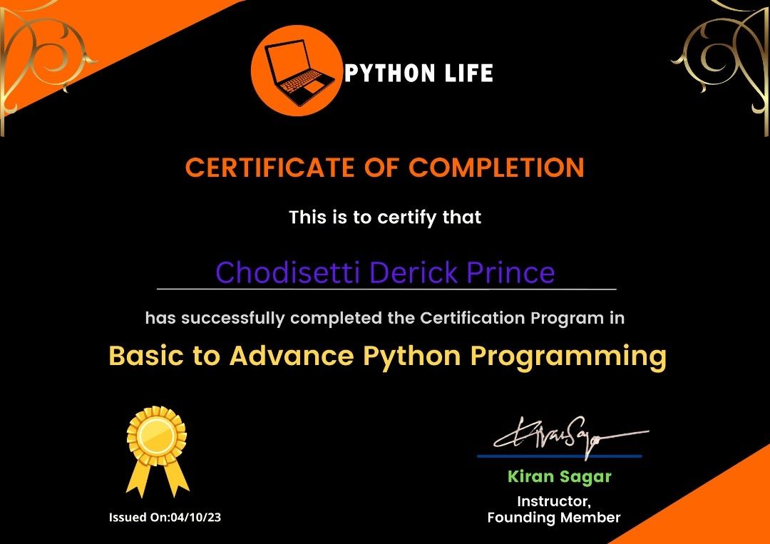 Derick Prince Chodisetti on LinkedIn: #python #advancepython Derick Prince Chodisetti on LinkedIn: #python #advancepython