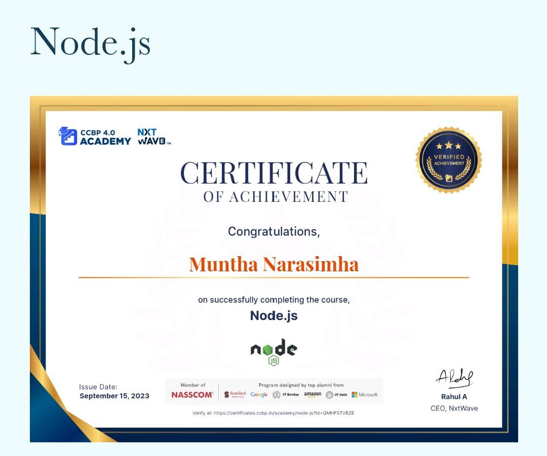 Narasimha Muntha on LinkedIn: #nxtwave #nodejs #rahulattluri #lokesh Narasimha Muntha on LinkedIn: #nxtwave #nodejs #rahulattluri #lokesh