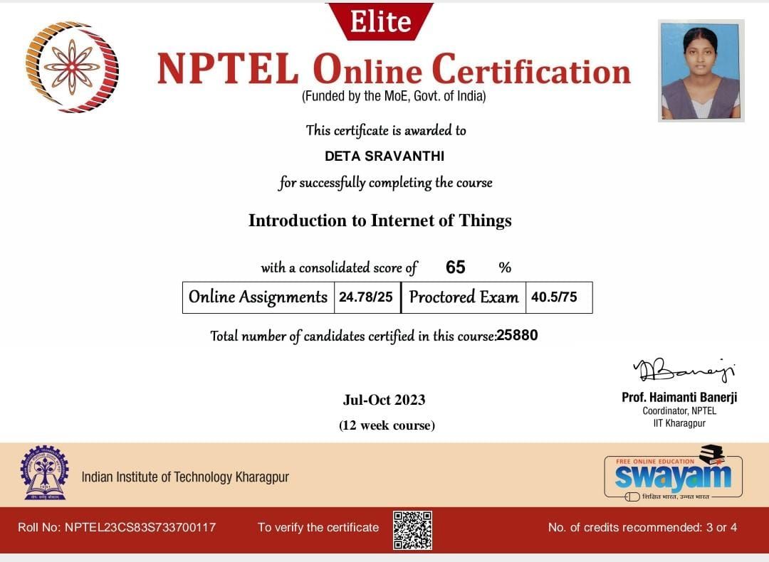 Sravanthi Deta on LinkedIn: #nptel #iot Sravanthi Deta on LinkedIn: #nptel #iot