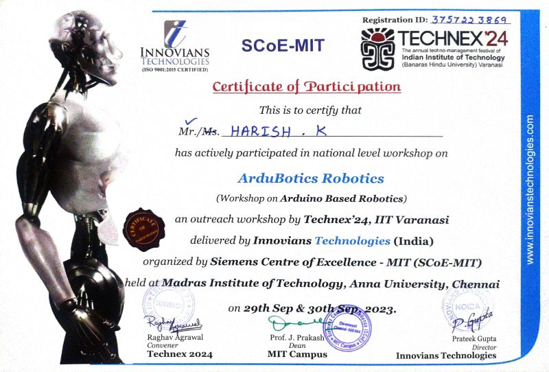 Harish K on LinkedIn: 🌟 Successfully completed ArduBotics Robotics a 2 ... Harish K on LinkedIn: 🌟 Successfully completed ArduBotics Robotics a 2 ...