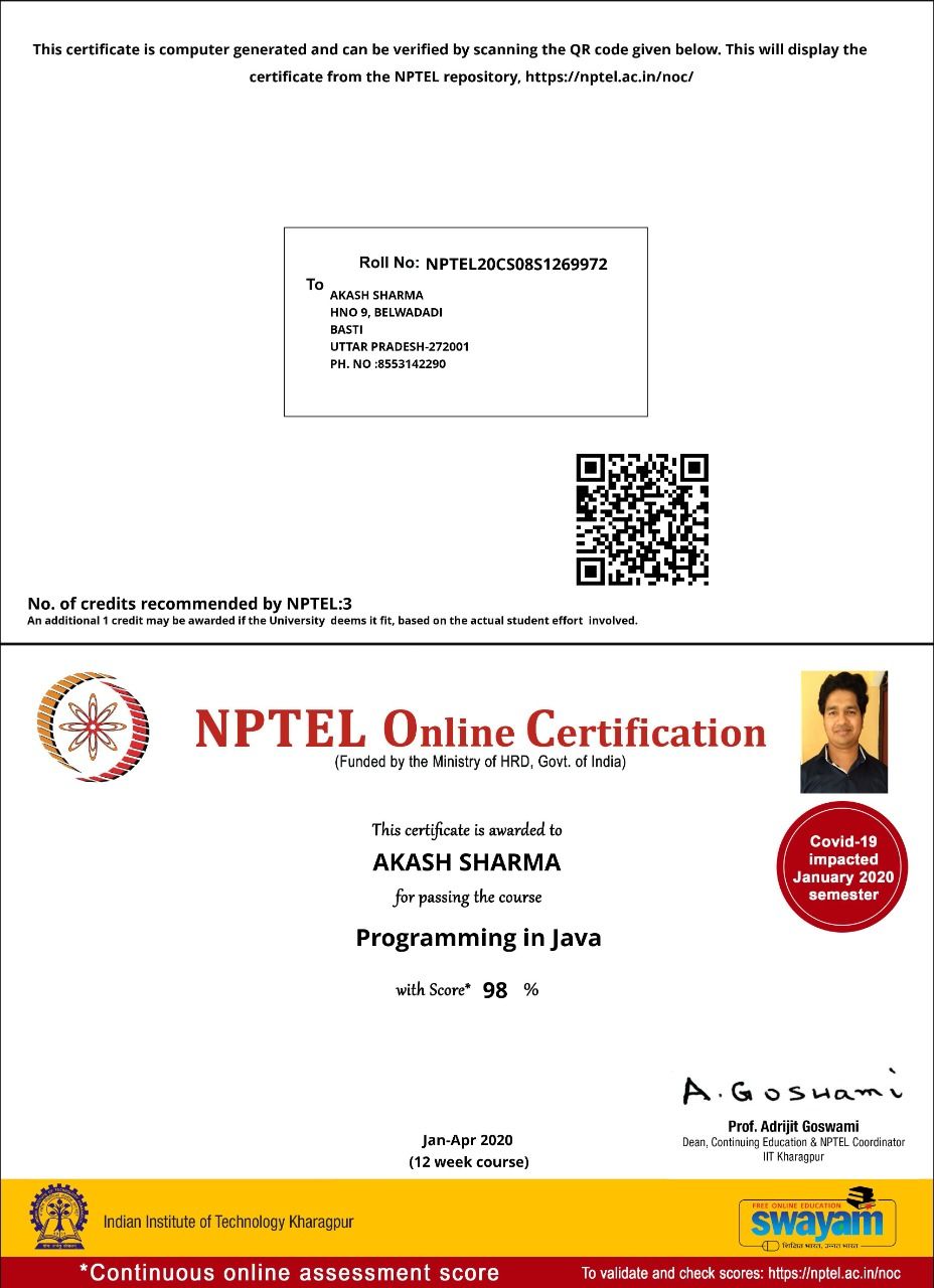 Akash Sharma on LinkedIn: NPTEL Certificate to Akash Sharma on LinkedIn: NPTEL Certificate to