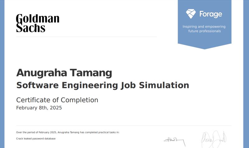 I just completed Goldman Sachs's Software Engineering on Forage. In the ... I just completed Goldman Sachs's Software Engineering on Forage. In the ...