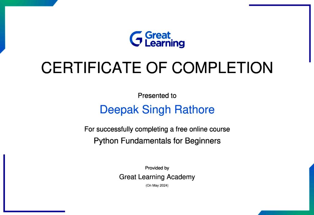 Deepak singh Rathore on LinkedIn: I have completed python fundamentals Deepak singh Rathore on LinkedIn: I have completed python fundamentals
