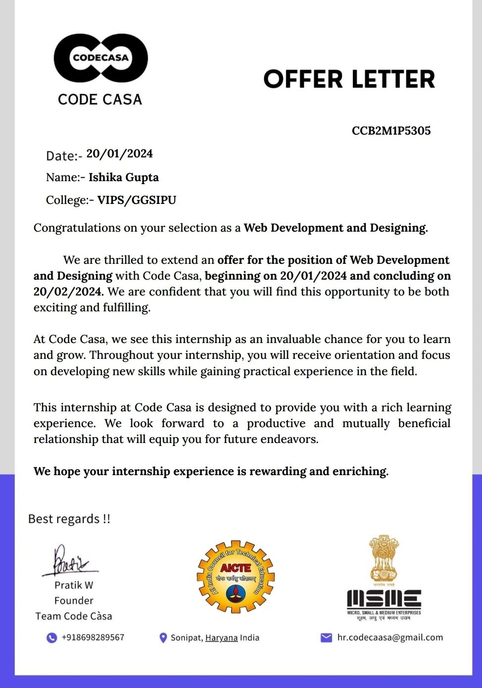 Ishika Gupta on LinkedIn: #codecasa #internship Ishika Gupta on LinkedIn: #codecasa #internship