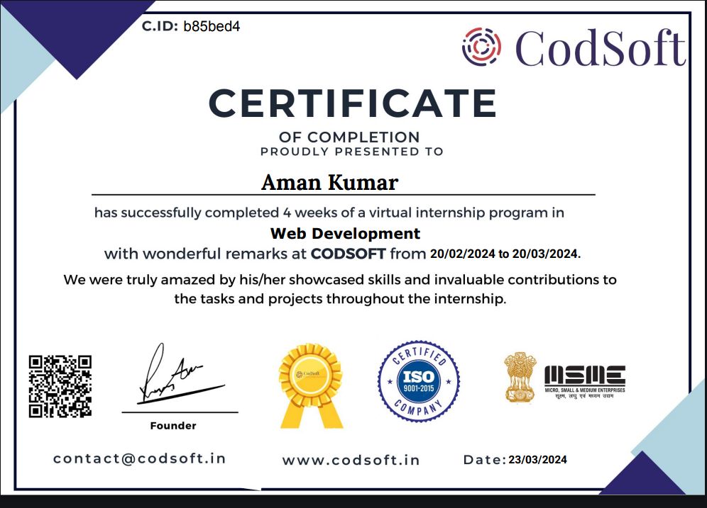 Aman Kumar on LinkedIn: CodSoft Aman Kumar on LinkedIn: CodSoft