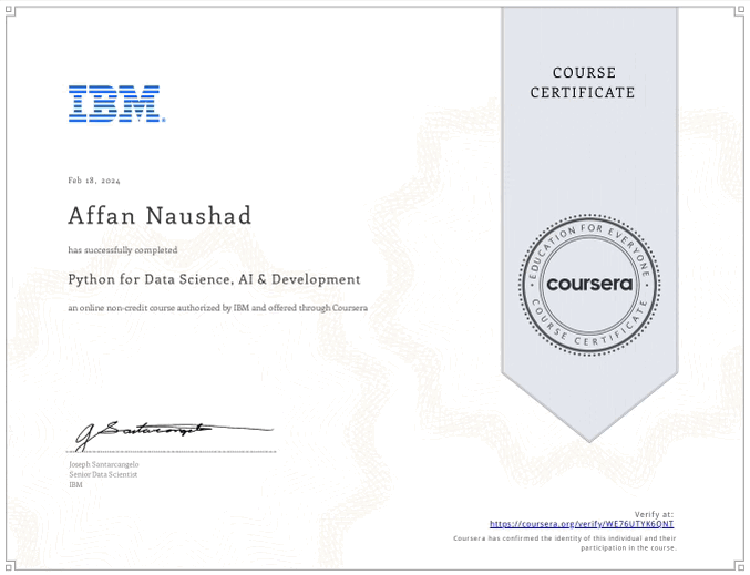 Affan Naushad on LinkedIn: #python #datascience #ibm #certificate Affan Naushad on LinkedIn: #python #datascience #ibm #certificate