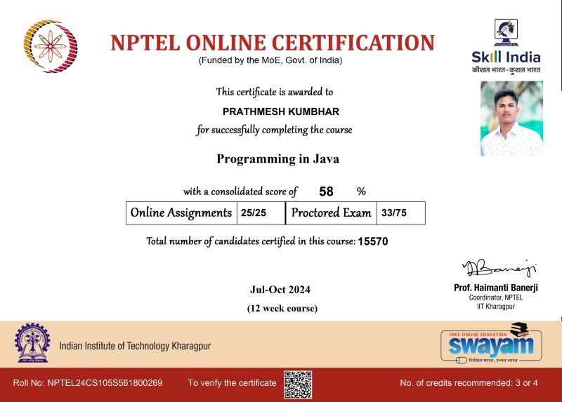 Prathmesh Kumbhar on LinkedIn: #nptel #java Prathmesh Kumbhar on LinkedIn: #nptel #java