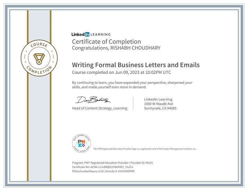 RISHABH CHOUDHARY on LinkedIn: Certificate of Completion RISHABH CHOUDHARY on LinkedIn: Certificate of Completion