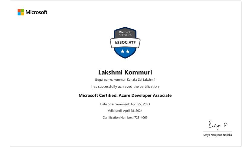 Lakshmi Kommuri on LinkedIn: #azuredeveloper #microsoftcertified # ... Lakshmi Kommuri on LinkedIn: #azuredeveloper #microsoftcertified # ...