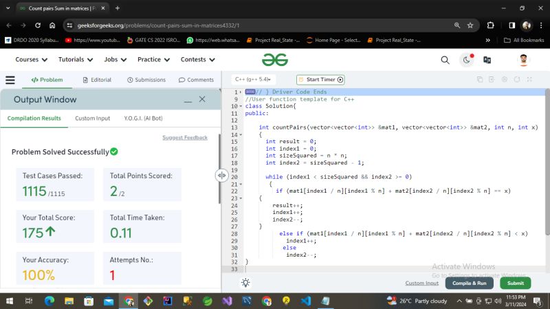 Kuwar Raghvendra Singh on LinkedIn: POTD - Count pairs Sum in matrices ... Kuwar Raghvendra Singh on LinkedIn: POTD - Count pairs Sum in matrices ...