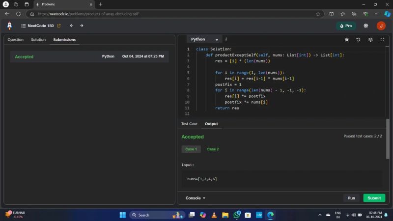 JESIKA G on LinkedIn: 🚀 Problem Solved: Product of Array Except Self on ... JESIKA G on LinkedIn: 🚀 Problem Solved: Product of Array Except Self on ...