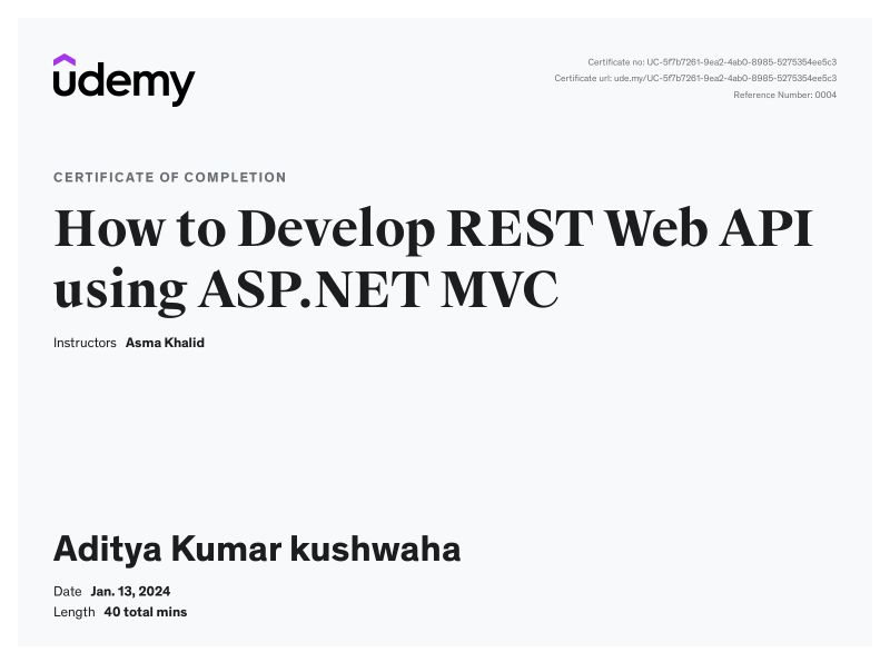 Aditya Kushwaha on LinkedIn: #certificate #webapi #netdeveloper Aditya Kushwaha on LinkedIn: #certificate #webapi #netdeveloper