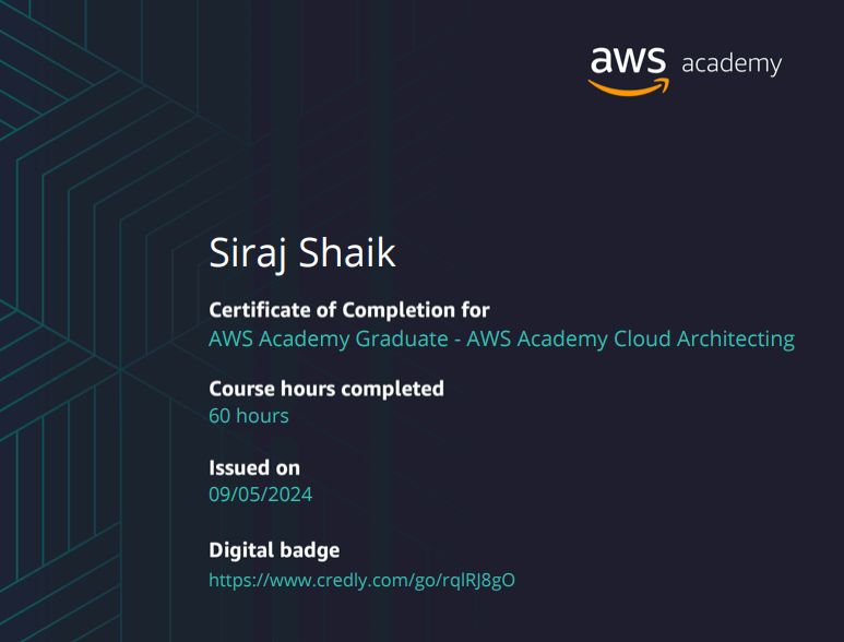 Shaik Siraj on LinkedIn: #aws #cloudarchitect #awsacademy # ... Shaik Siraj on LinkedIn: #aws #cloudarchitect #awsacademy # ...