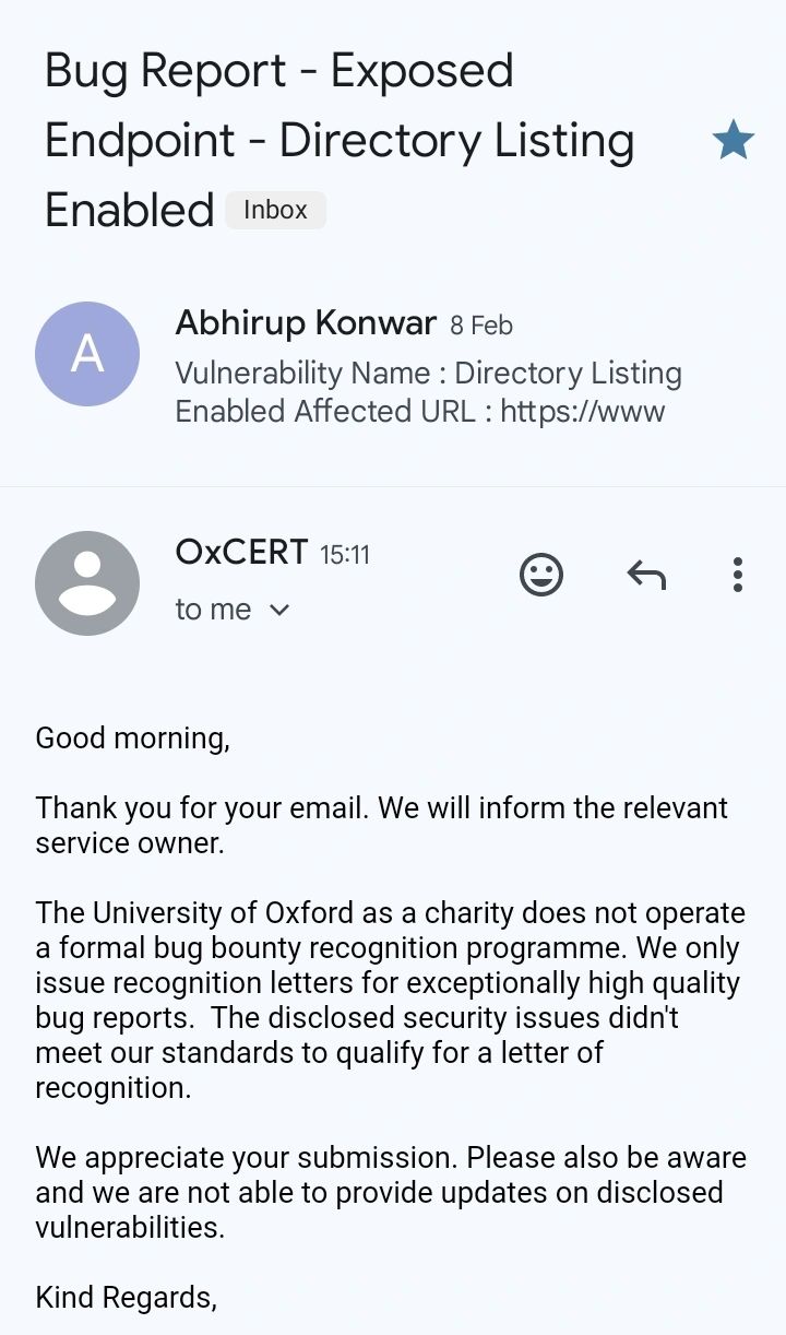Abhirup Konwar on LinkedIn: 🐞🪲Reported Directory Listing Bug to ... Abhirup Konwar on LinkedIn: 🐞🪲Reported Directory Listing Bug to ...