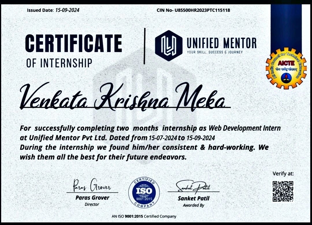 Venkata Krishna Meka on LinkedIn: #remoteinternship #learning #growth # ... Venkata Krishna Meka on LinkedIn: #remoteinternship #learning #growth # ...