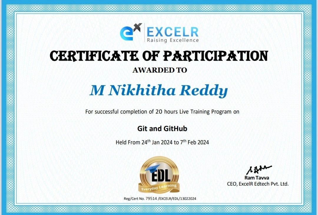 Muchumarry Nikhitha Reddy on LinkedIn: Certificate Of Participation in ... Muchumarry Nikhitha Reddy on LinkedIn: Certificate Of Participation in ...