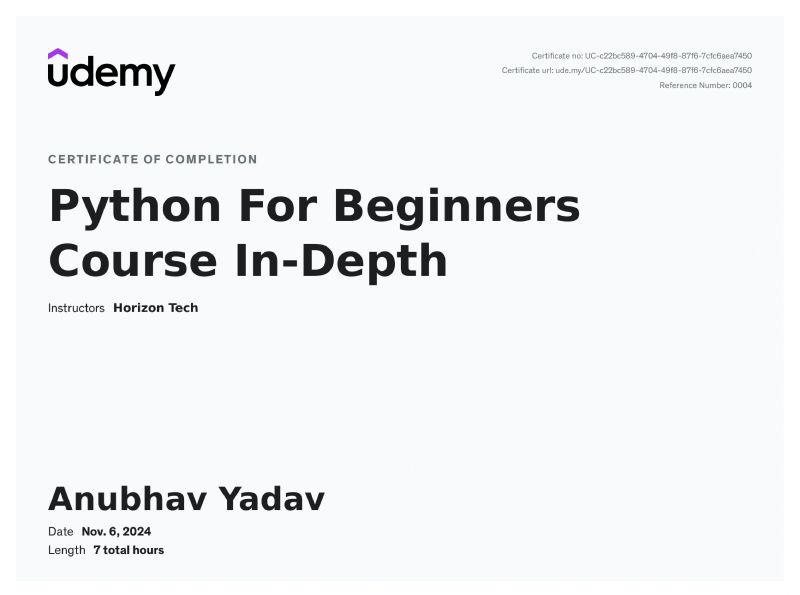 Anubhav Yadav on LinkedIn: #python #udemy #certified Anubhav Yadav on LinkedIn: #python #udemy #certified
