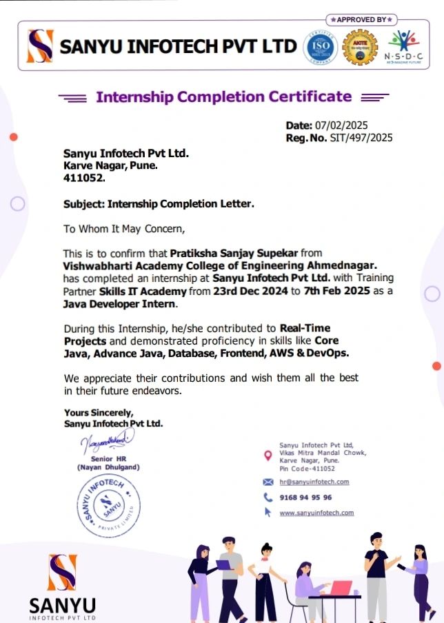 I have successfully completed Java Full Stack Development Internship ... I have successfully completed Java Full Stack Development Internship ...