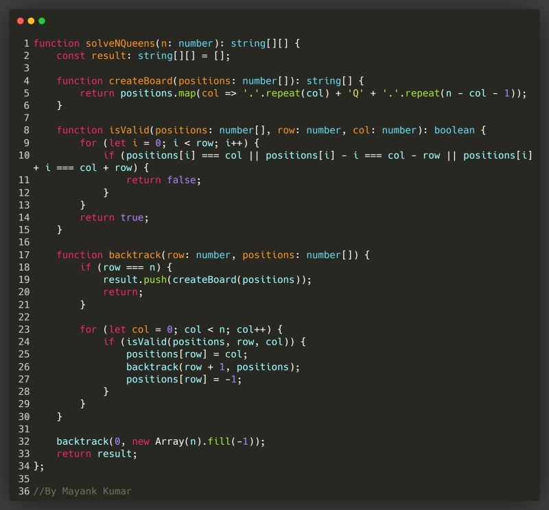 #coding #algorithms #backtracking #typescript #nqueens… | mayank ⚡️ #coding #algorithms #backtracking #typescript #nqueens… | mayank ⚡️