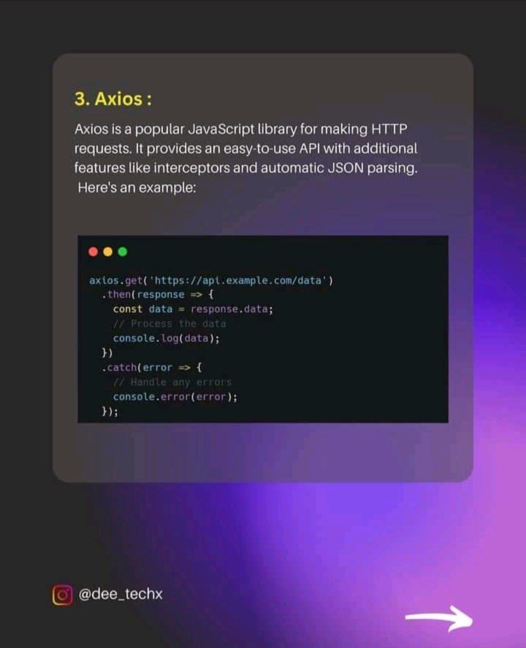 Mohammad Sajidur Rahman on LinkedIn: Axios Axios is a promise based ... Mohammad Sajidur Rahman on LinkedIn: Axios Axios is a promise based ...
