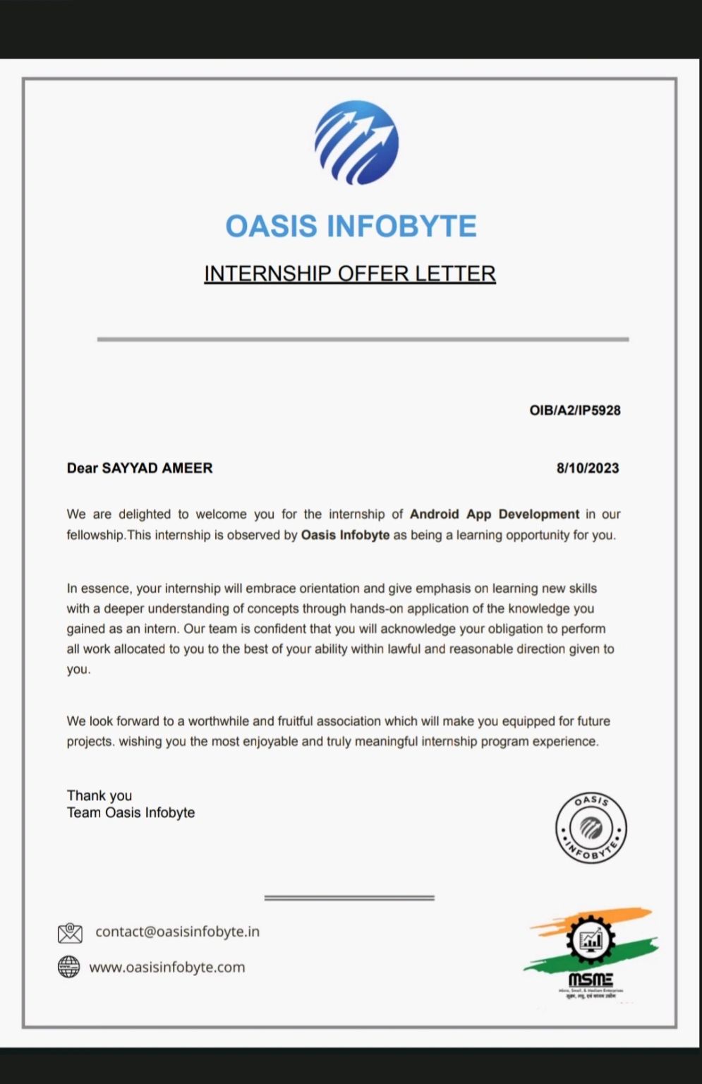 AMEER SAYYAD on LinkedIn: #oasisinfobyte #internship AMEER SAYYAD on LinkedIn: #oasisinfobyte #internship
